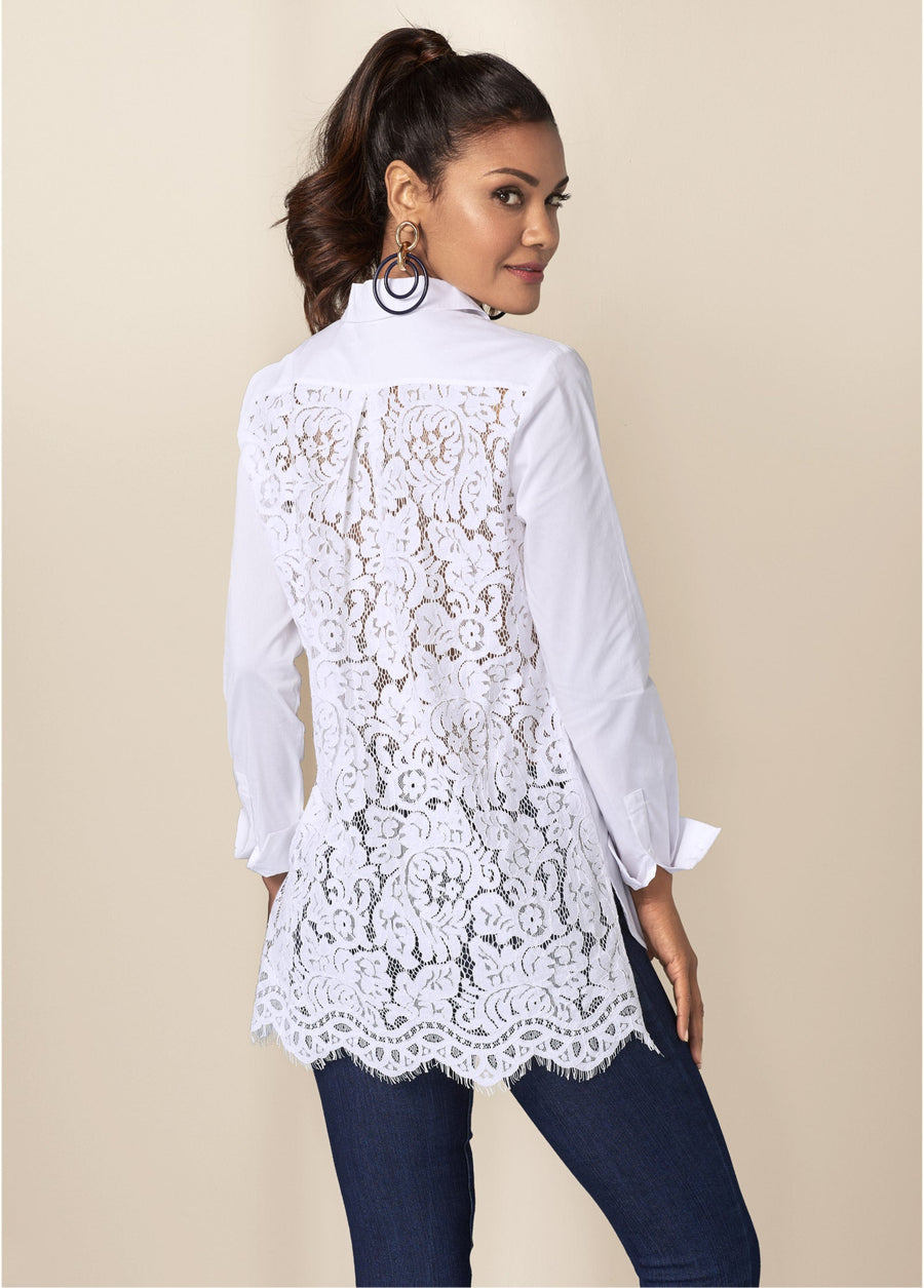 Lace back blouse - White – VENUS