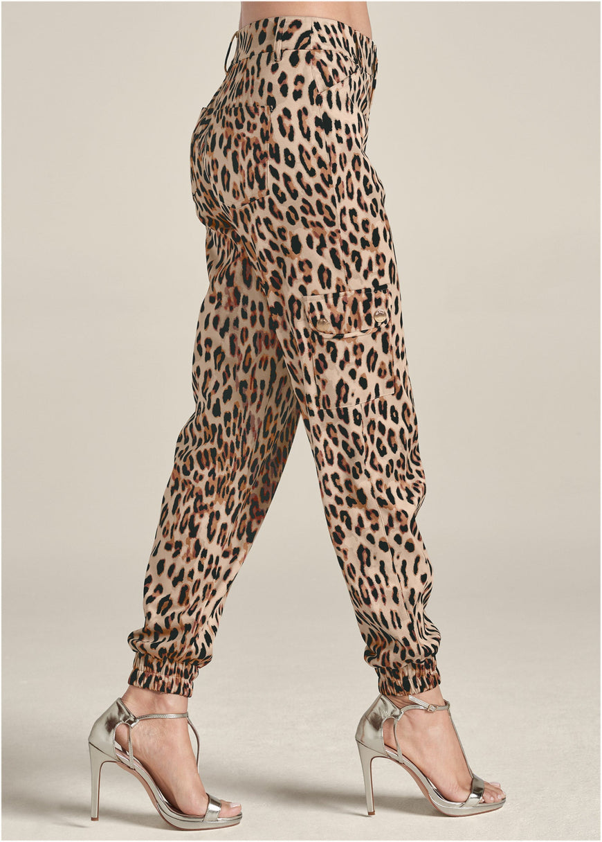 Faux suede leopard print cargo pants - Brown Multi – VENUS
