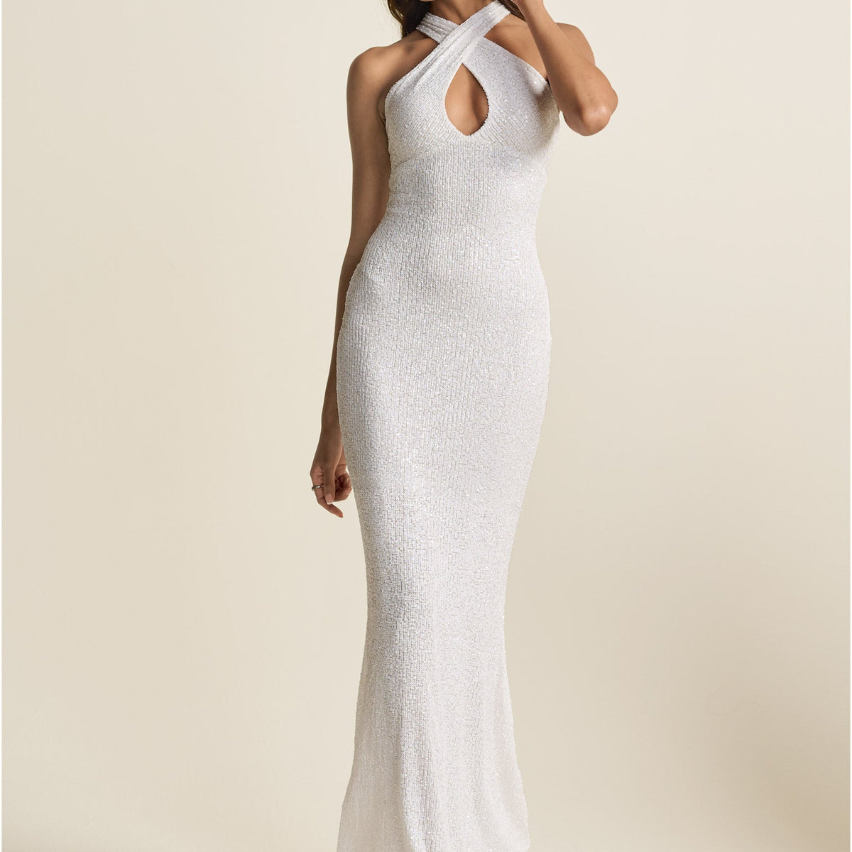 Sequin Keyhole Gown - White – VENUS