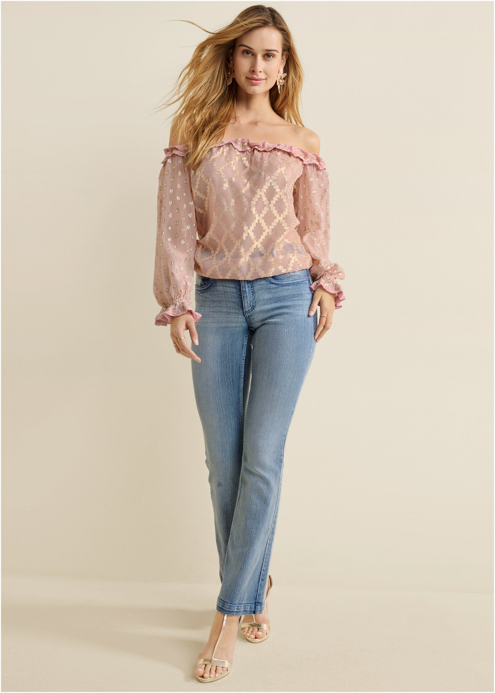 Off-The-Shoulder Ruffle Top - PINK & GOLD – VENUS