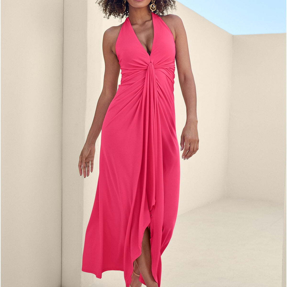 Plunging Knot Maxi Dress - Azalea – VENUS