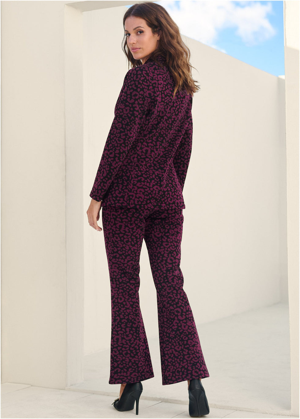 Leopard Kick Flare Suit Set - Wine – Venus Fashion