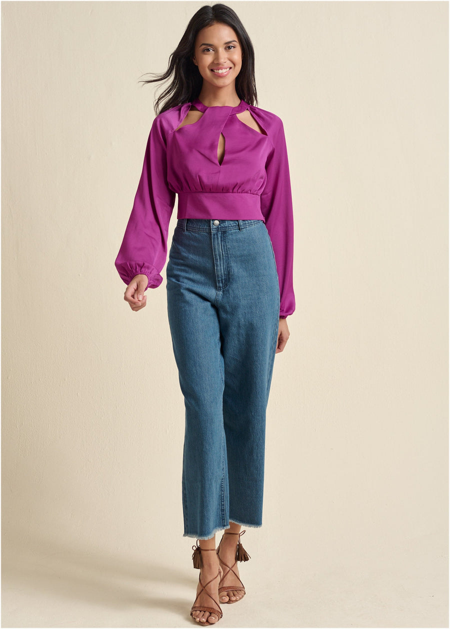 Cropped Cut-Out Blouse - Dark Pink – VENUS