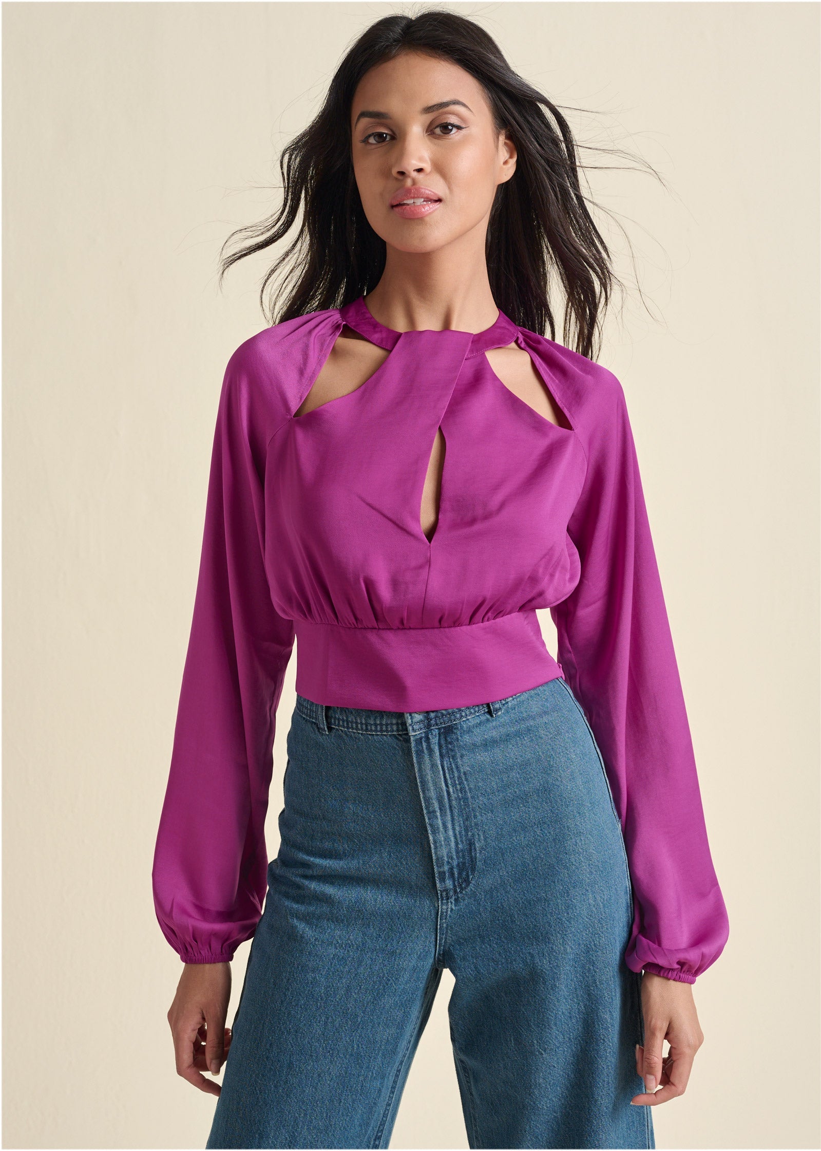 Cropped Cut-Out Blouse - Dark Pink – VENUS
