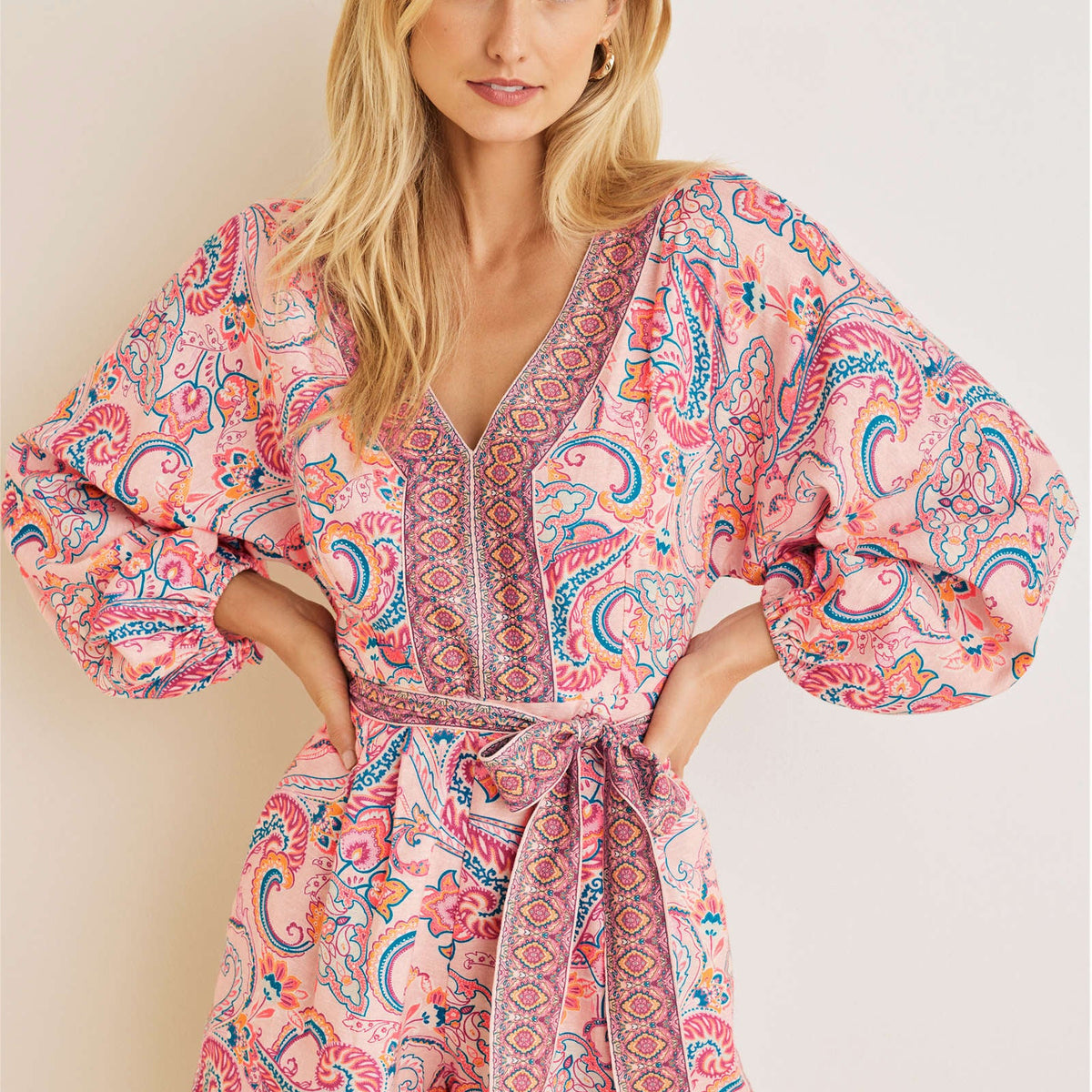 Linen Tie-Waist Romper - Venetian Paisley – VENUS