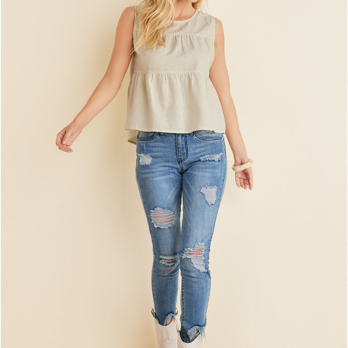 Linen Tiered Tank Top - Cream – VENUS