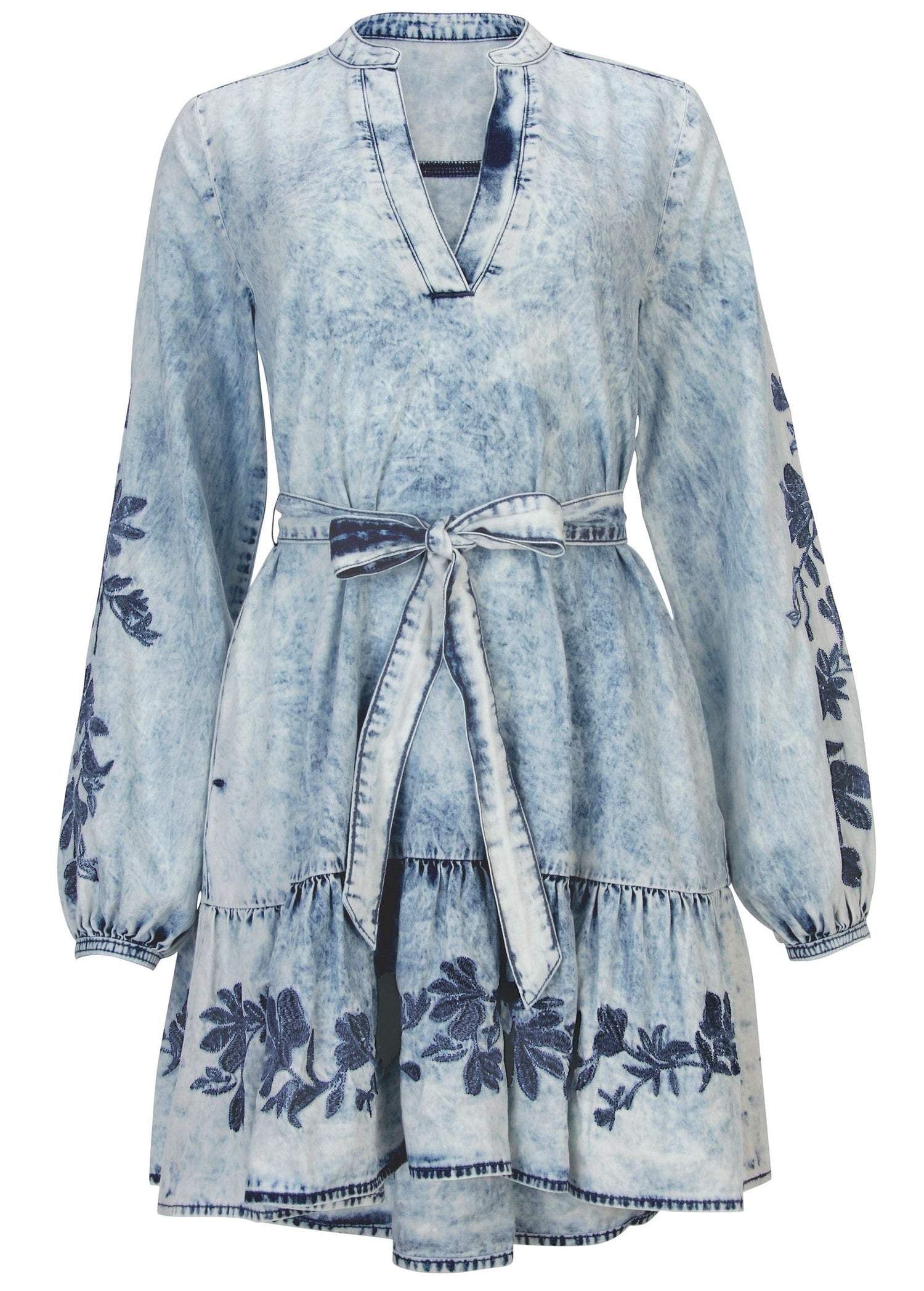 Embroidered Denim Dress - Acid Wash – Venus Fashion