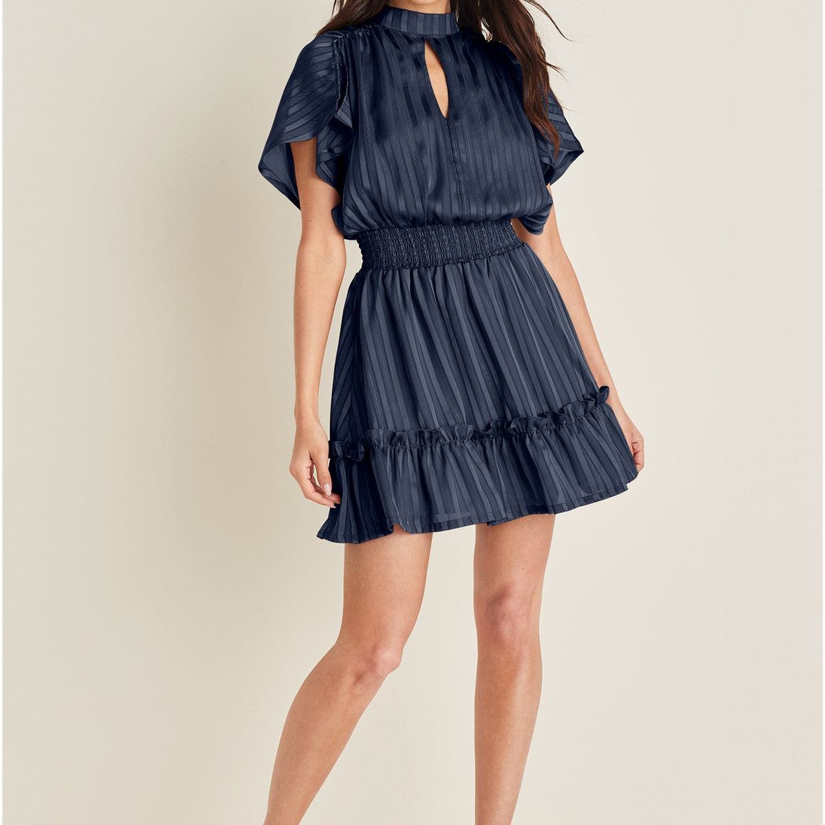 High Neck Mini Dress - Navy – Venus Fashion