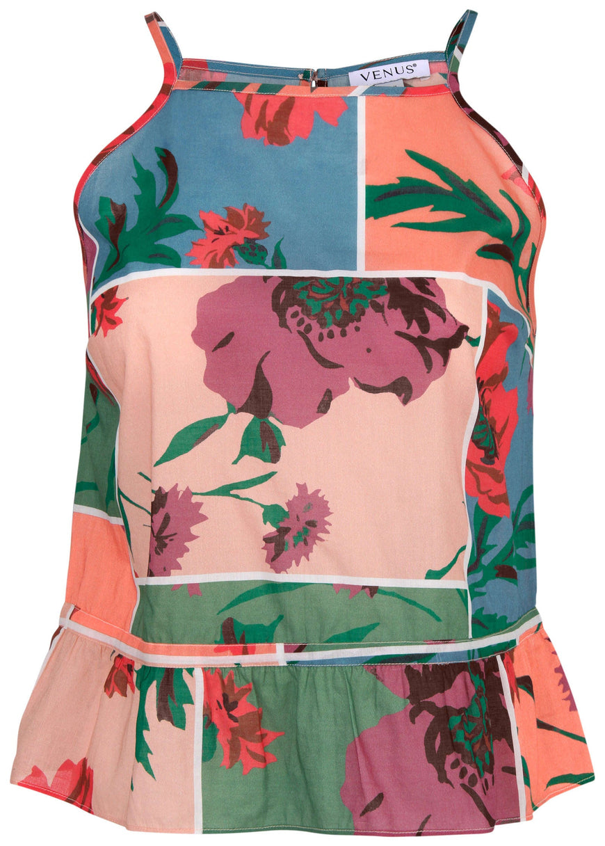 Ruffle Hem Peplum Tank - Patchwork Bouquet – VENUS