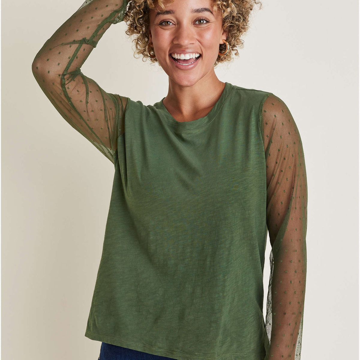 Mesh Sleeve Top - Bronze Green – VENUS