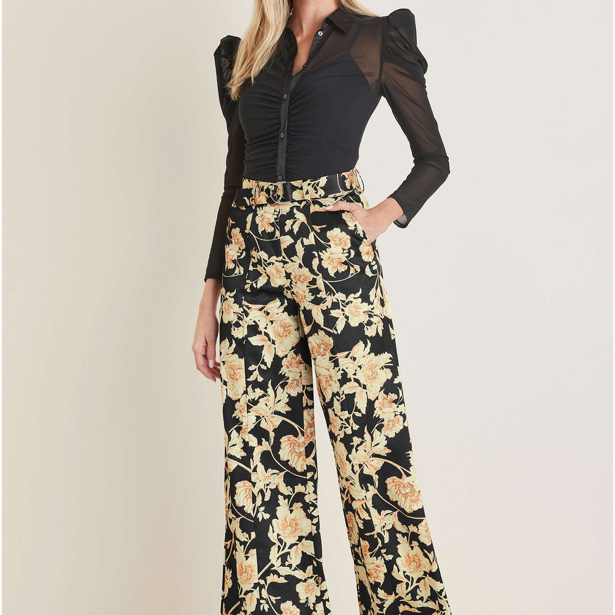 Floral Scroll Wide Leg Pant - Nouveau Roses – VENUS