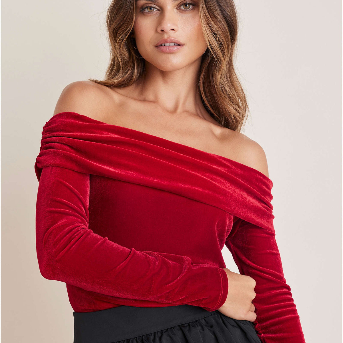 Off-The-Shoulder Velvet Top - Haute Red – VENUS