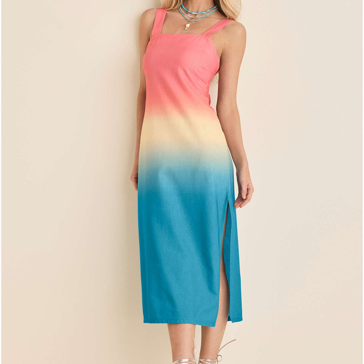 Linen Grommet Detail Midi - Pink & Blue Dip Dye – VENUS