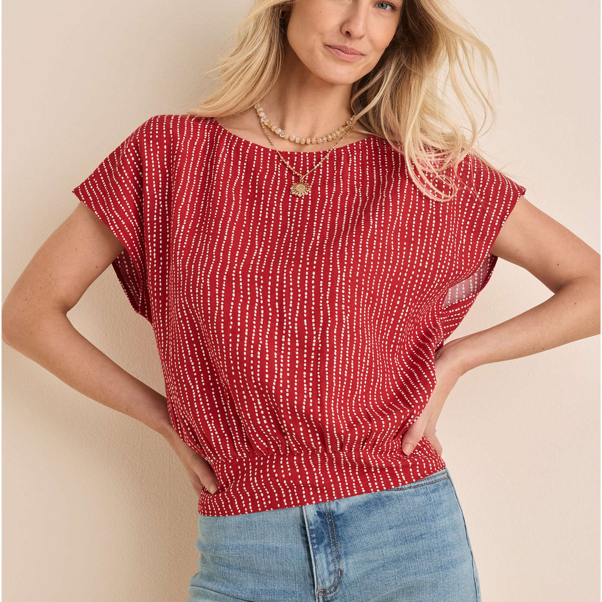 Printed Linen Top - Red Dot Stripe – VENUS