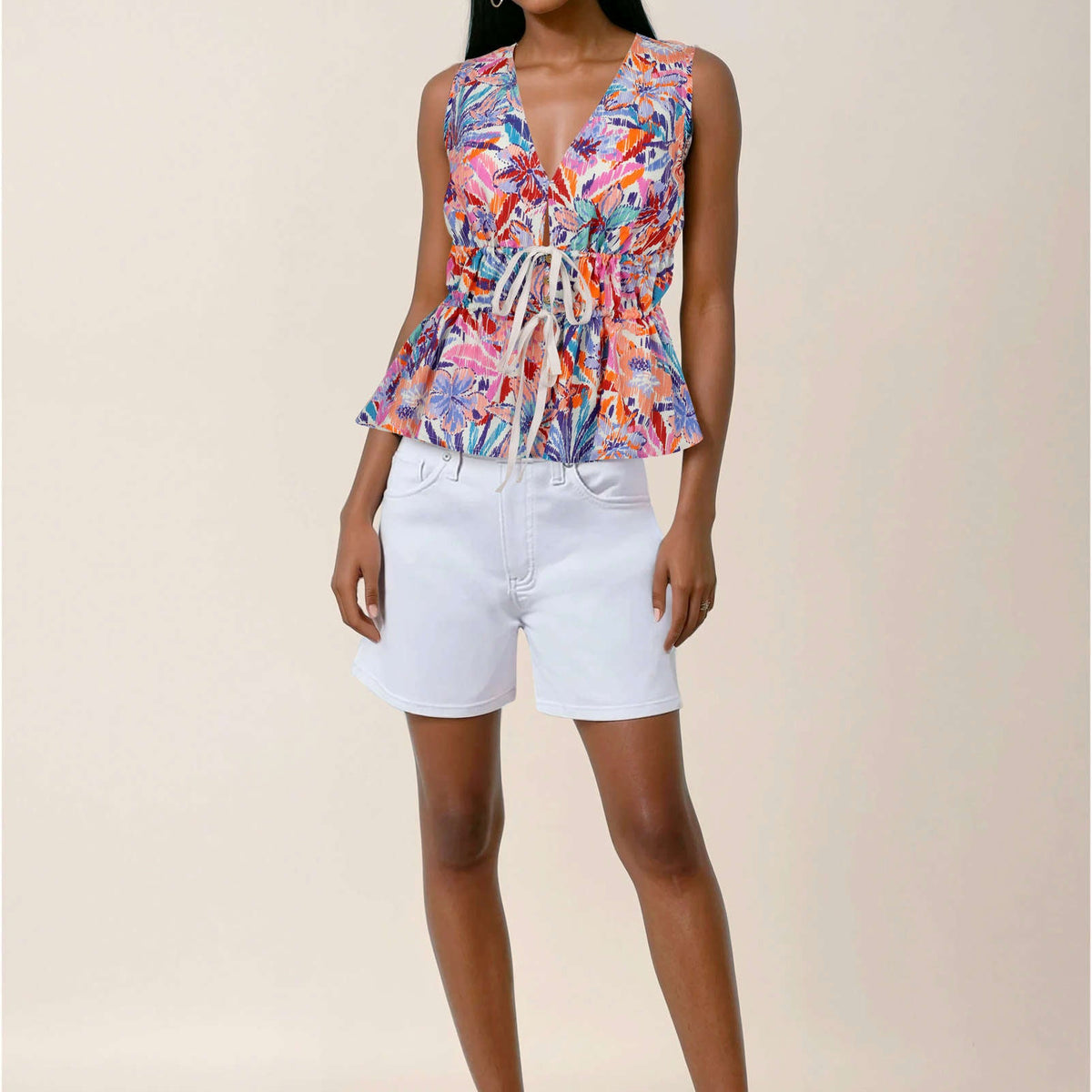 Linen Tie Front Top - Pastel Paradise – VENUS
